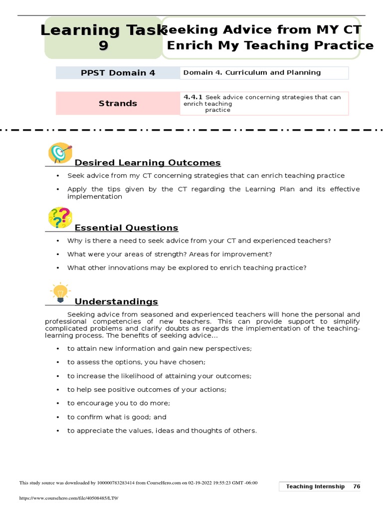 Learning Task | PDF | Classroom Management | Teachers