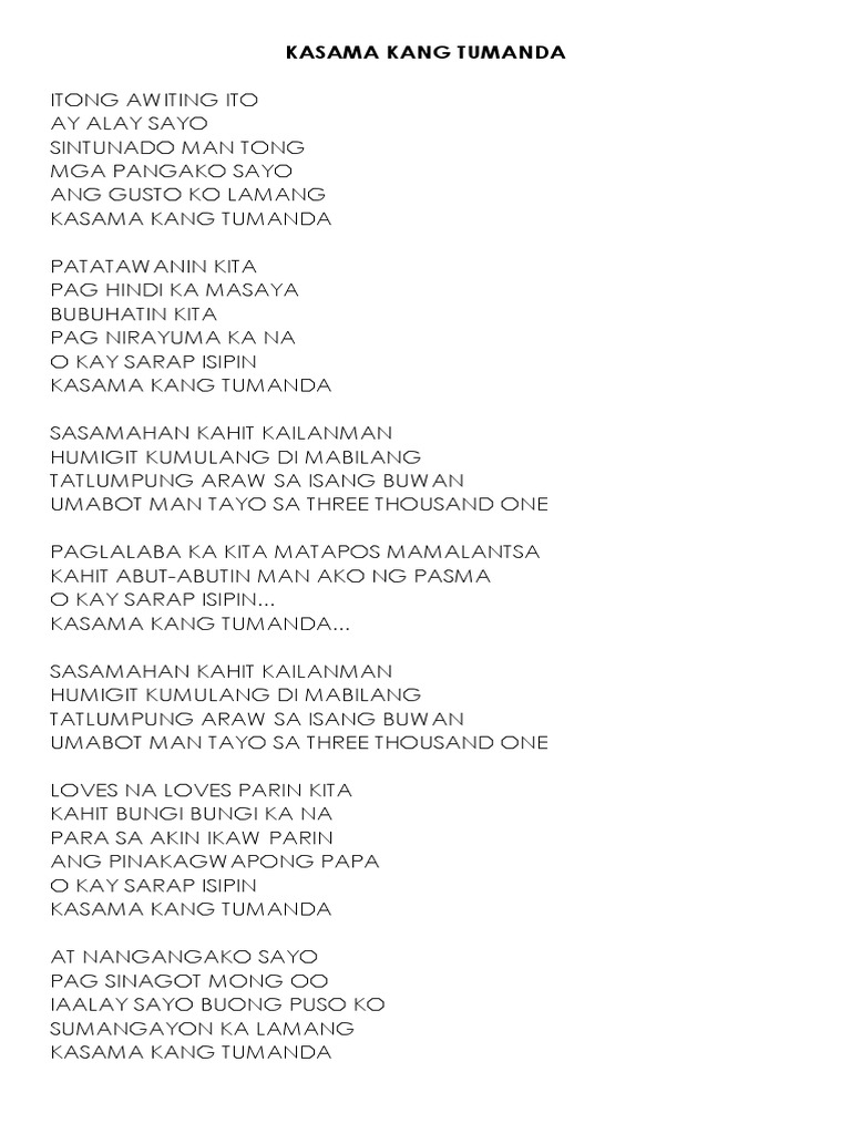 Kasama Kang Tumanda Lyrics | PDF