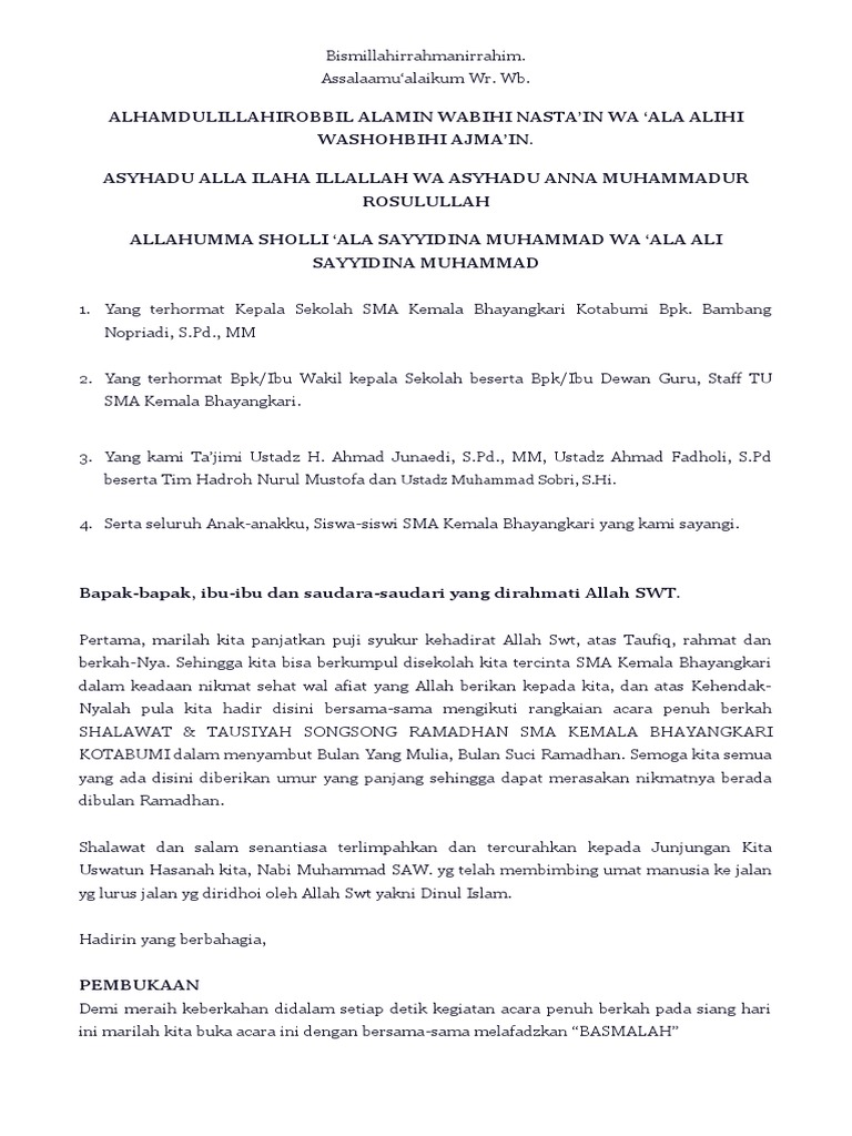 Pembukaan Acara Songsong Ramadhan | PDF