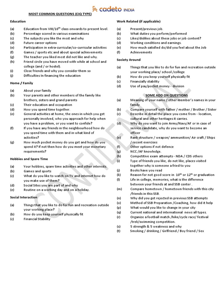 Most Common Questions (Ciq Type) Education Work Related (If Applicable) | PDF