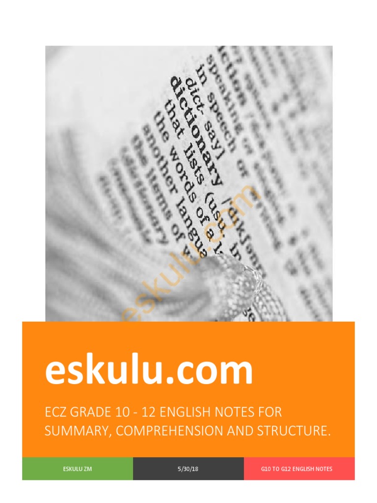 Eskulu Senior Secondary English Notes Structure Comprehension and ...