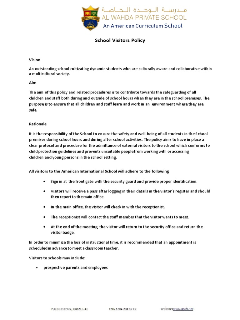 School Visitors Policy: Vision | PDF