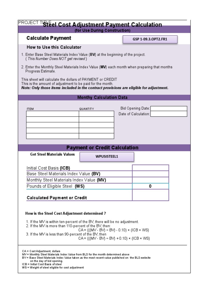 Escalation Clauses-Cost Adjustment Spreadsheets For Construction ...