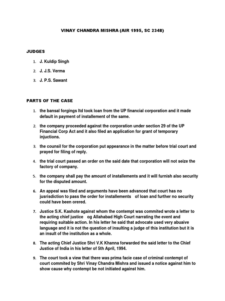 Vinay Chandra Mishra | PDF | Contempt Of Court | Supreme Court Of India
