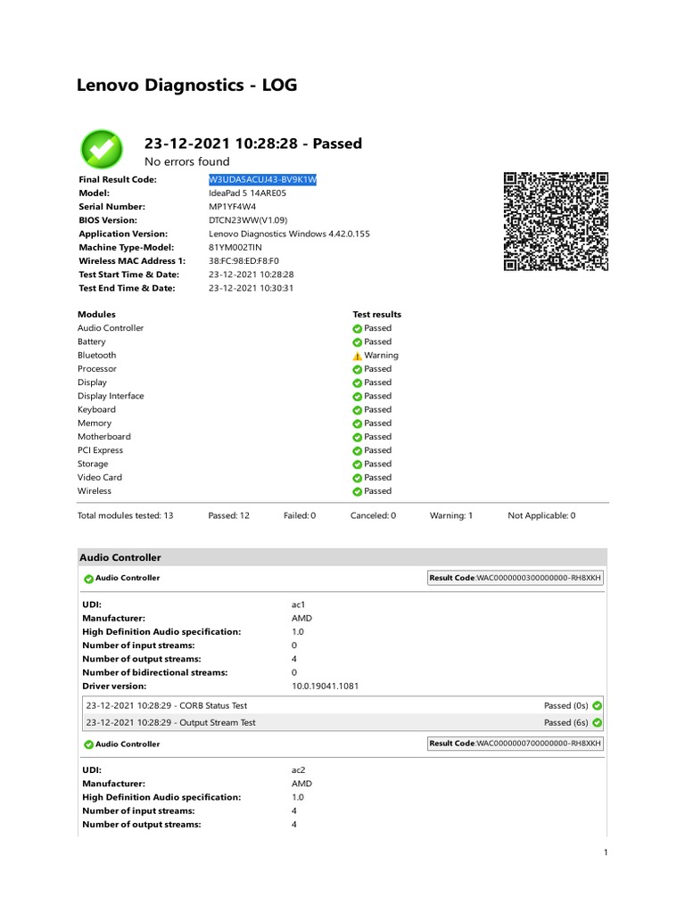 Lenovo Diagnostics - LOG: 23-12-2021 10:28:28 - Passed | PDF | Usb | Advanced Micro Devices