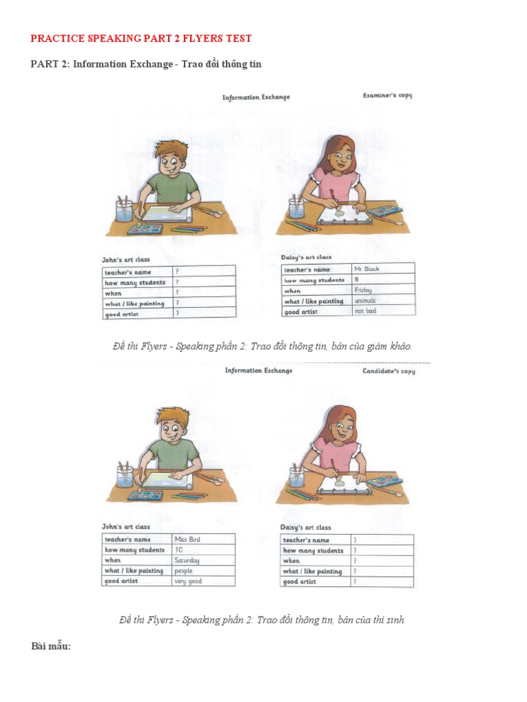 Practice Speaking Part 2 Flyers Test | PDF