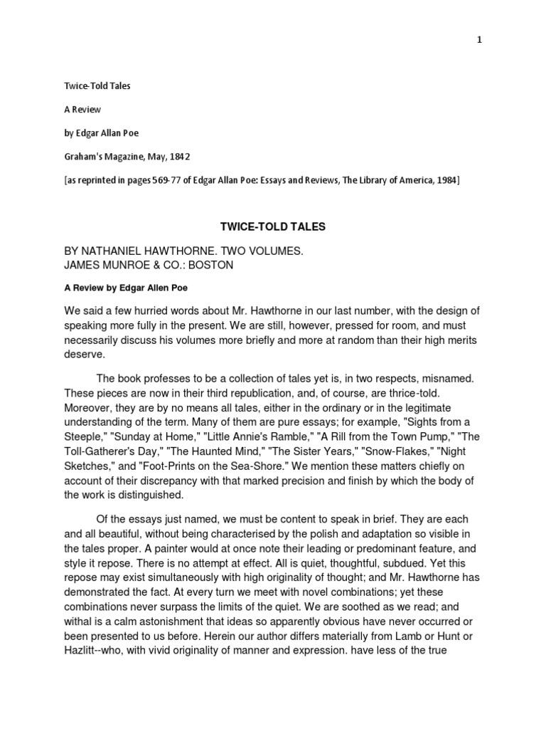 Poe's Review of Hawthorne's Tales | PDF | Poetry