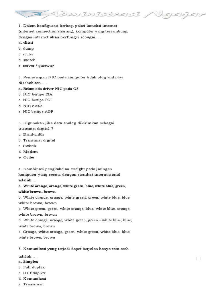 90 Contoh Soal Produktif TKJ Kelas XII Lengkap Beserta Kunci Jawabannya - ADMINISTRASI NGAJAR | PDF