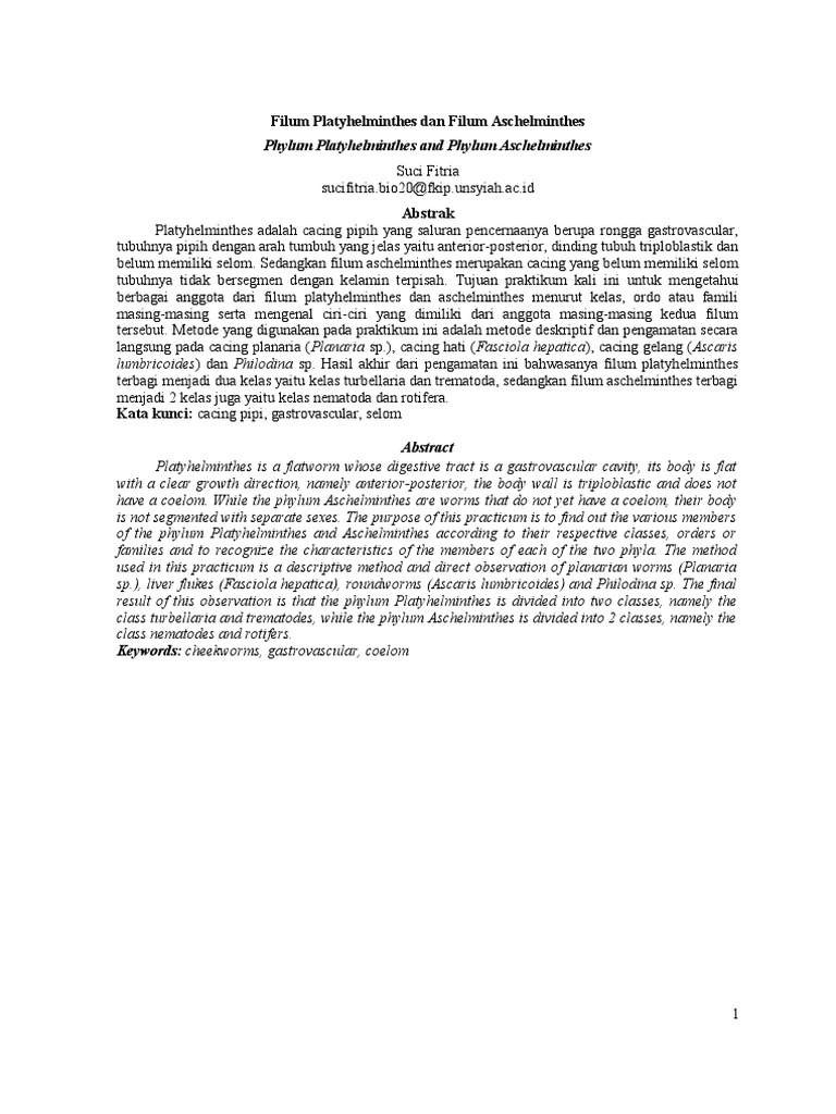 Klasifikasi Platyhelminthes dan Aschelminthes | PDF