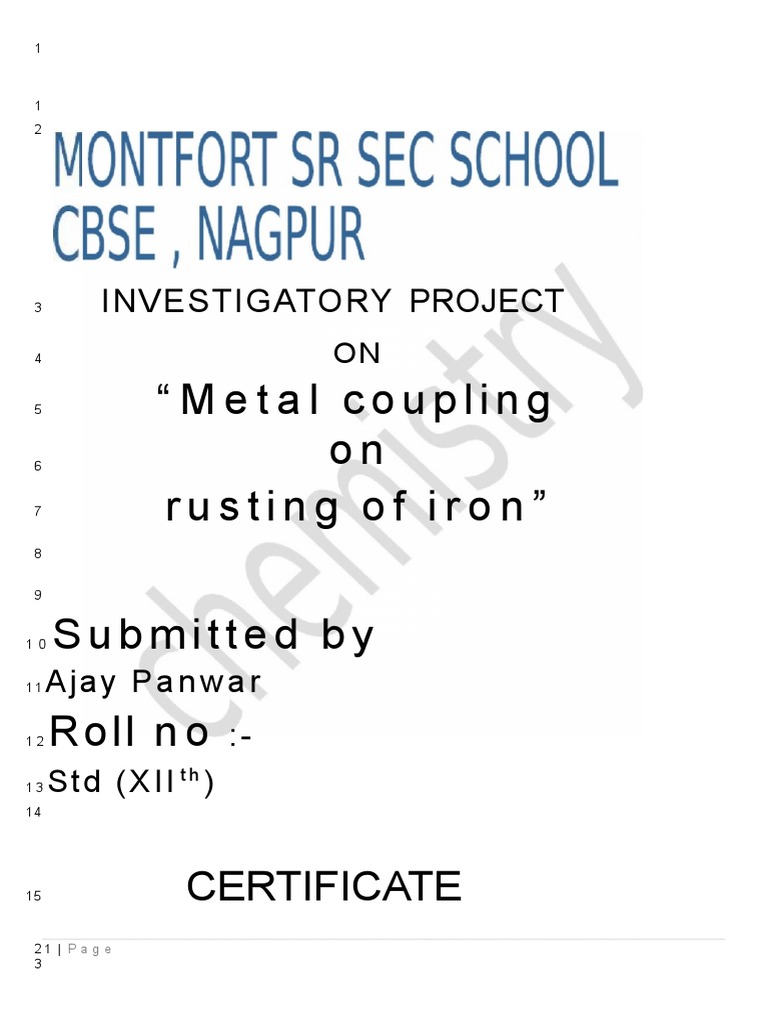 Investigatory Project Chemistry Class 12 | PDF | Rust | Oxide