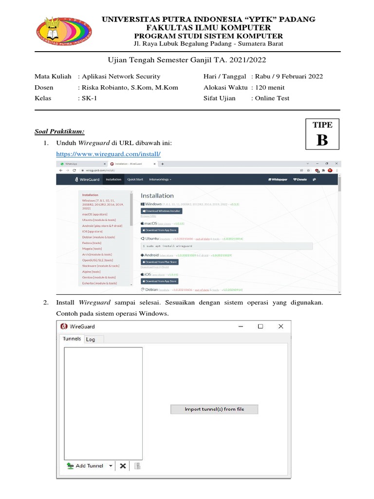 Naskah Soal UAS Aplikasi Network Security - Tipe B | PDF | Teknologi & Rekayasa
