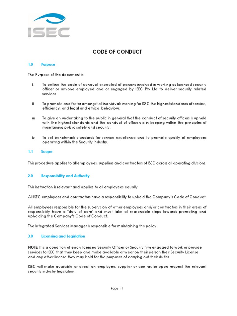 ISEC Code of Conduct v2-1 | PDF | Security Guard | Employment