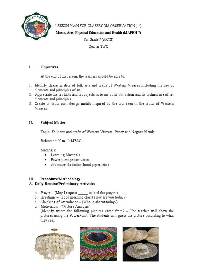 Western Visayas Folk Arts Lesson Plan | PDF | Lesson Plan | Educational ...