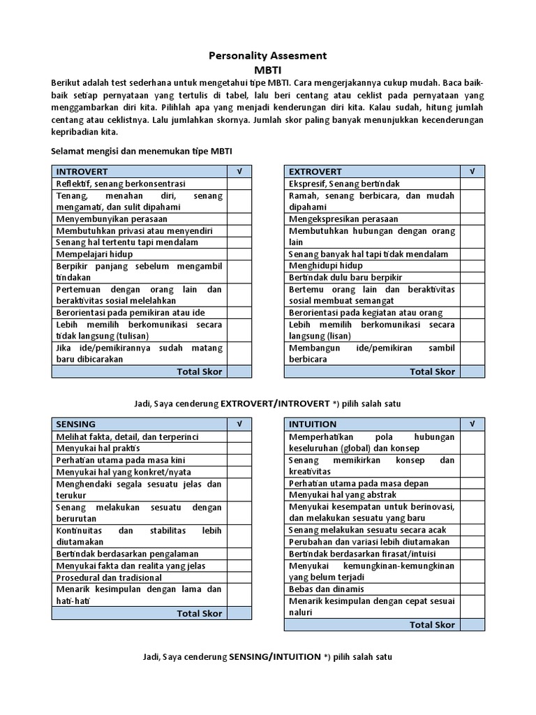 Personality Assesment MBTI | PDF | Karier & Perkembangan | Pengembangan Diri