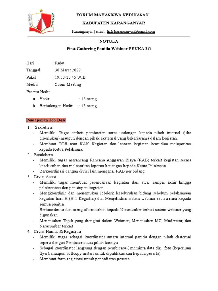 Notula First Gathering (30 Maret) | PDF