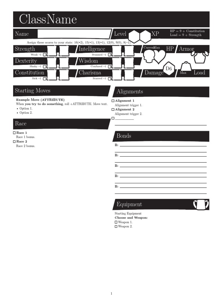 Dungeon World Playbook Template | PDF | Role Playing Games | Gaming
