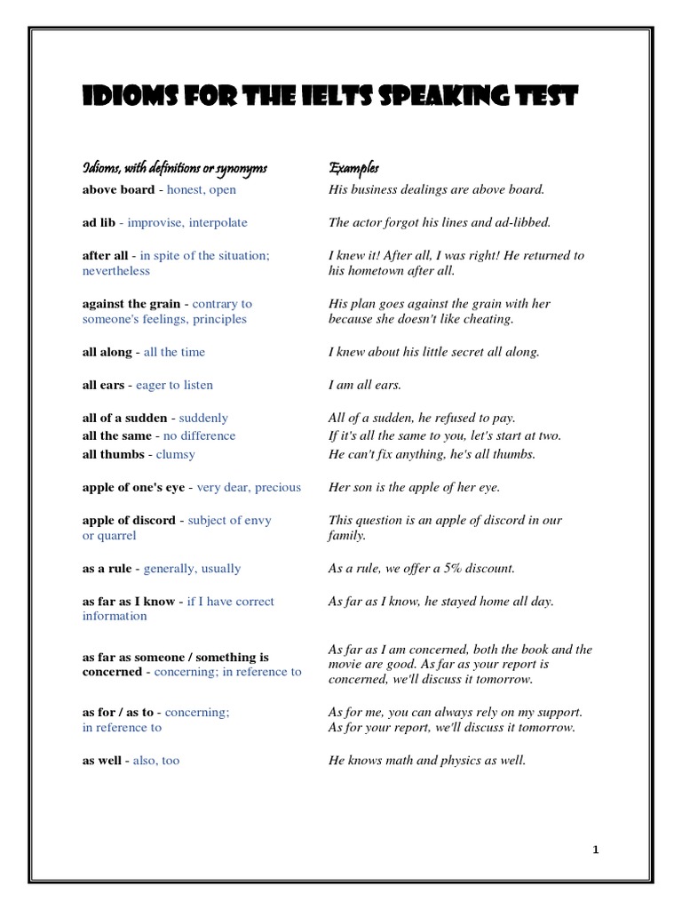 Idioms For IELTS Speaking | PDF | Mind | Thought