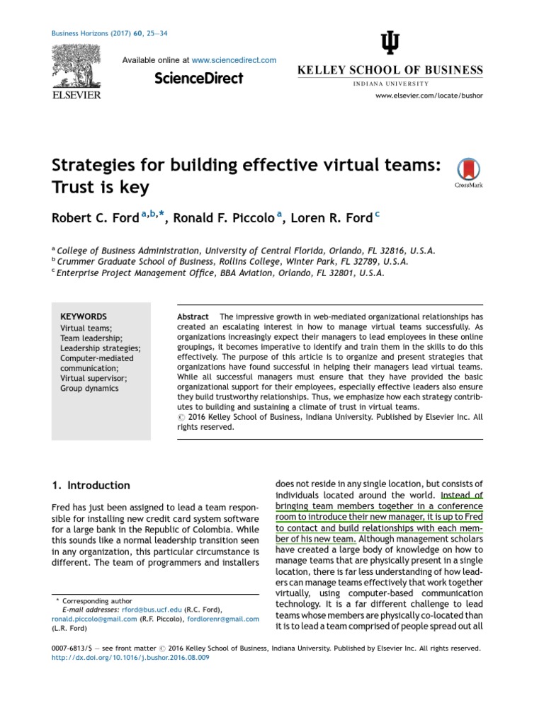 Building Trust in Virtual Teams | PDF | Leadership | Goal