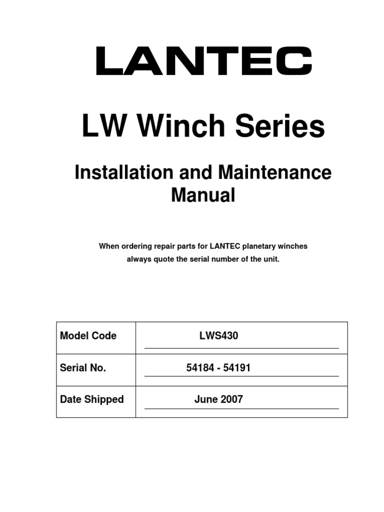 Lantec Hydraulic Winch - LWS430 | PDF | Clutch | Brake
