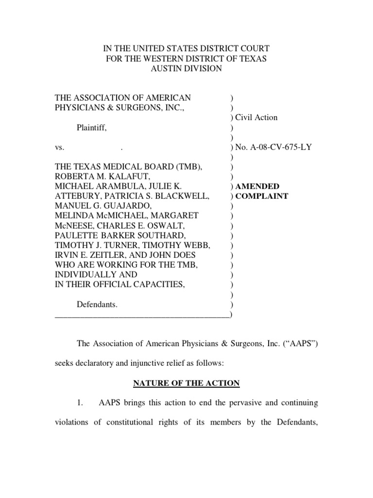 Amended Complaint - AAPS v. Texas Medical Board | Download Free PDF ...