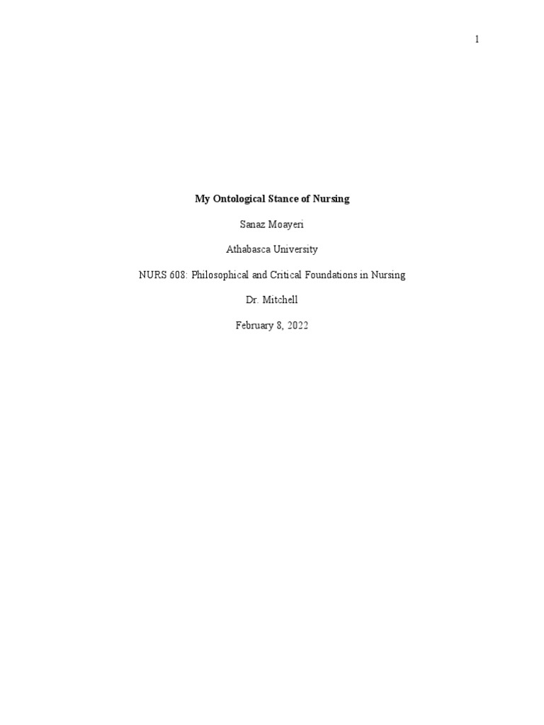 Final - My Ontological Stance of Nursing | PDF | Nursing | Health Care