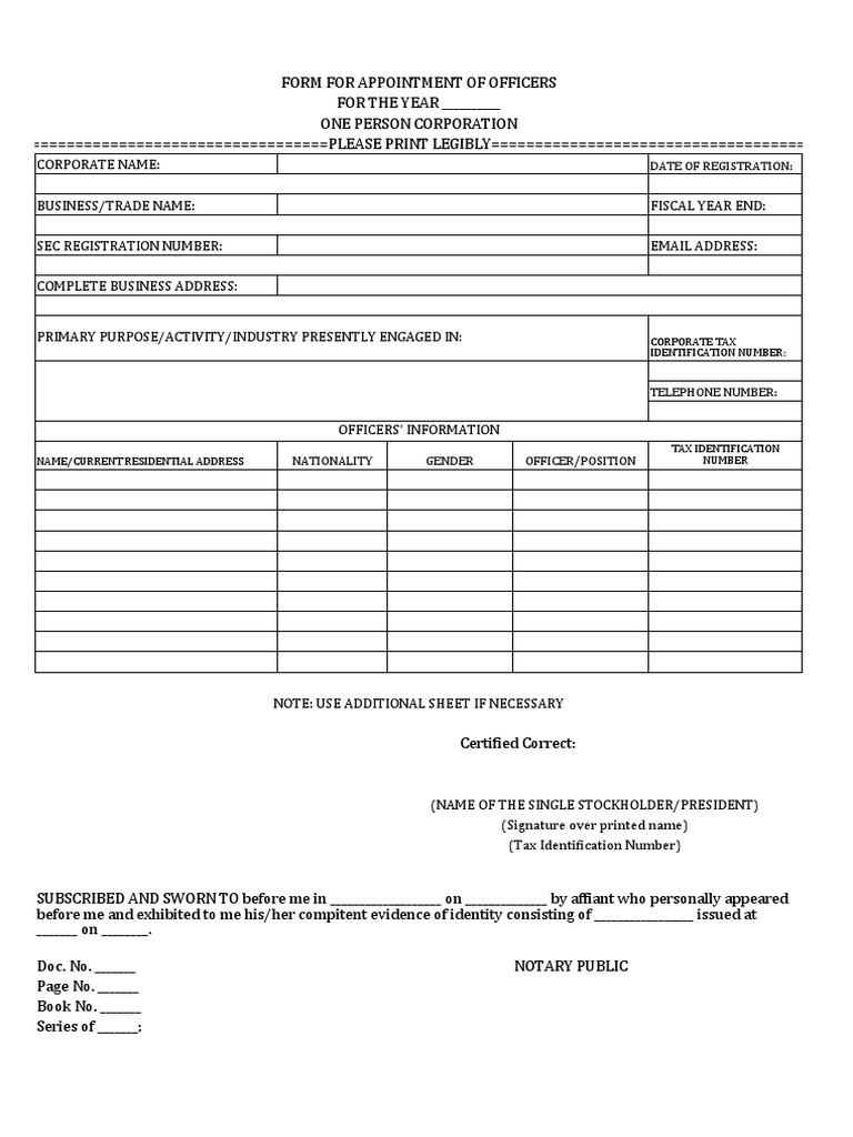 SEC Form Form For Appointment of Officers | PDF
