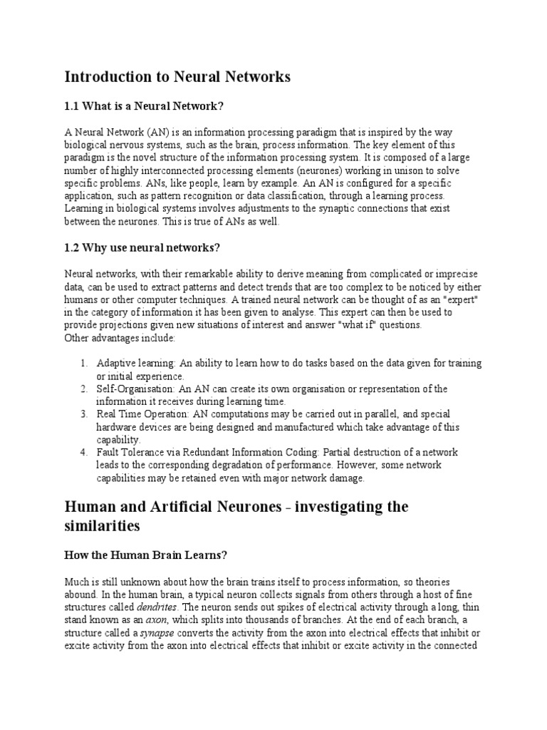Introduction To Neural Networks: 1.1 What Is A Neural Network? | PDF | Neuron | Brain