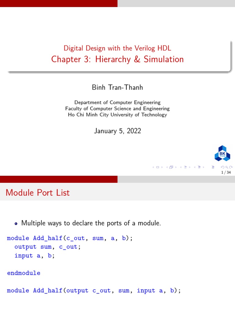 Chapter 3 Hierarchy And Simulation Digital Design With The Verilog Hdl Pdf Inputoutput
