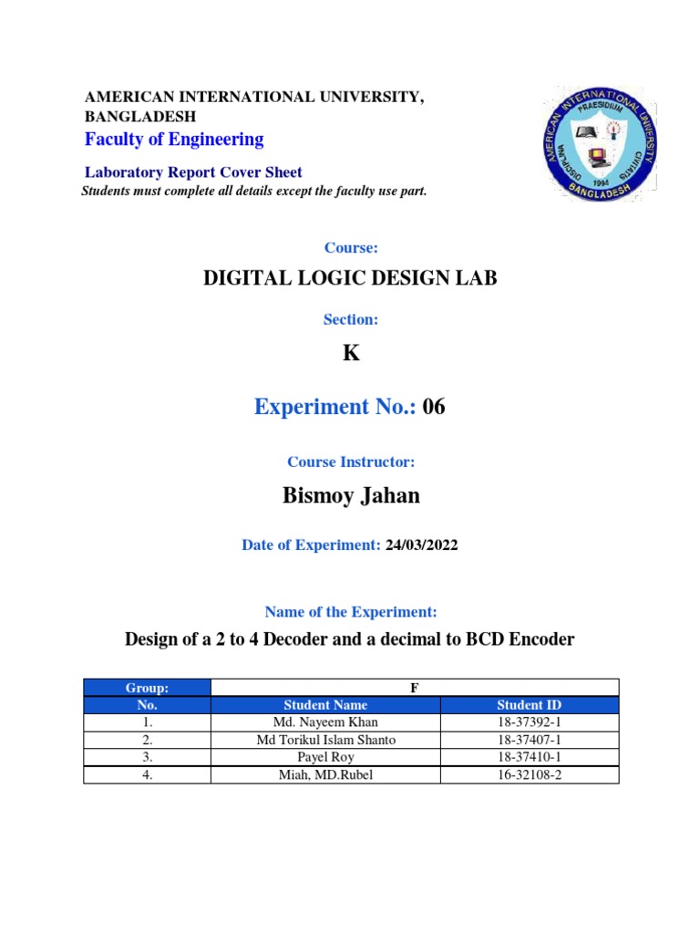 Digital Logic Design Lab: Experiment No. | PDF | Binary Coded Decimal | Data Compression