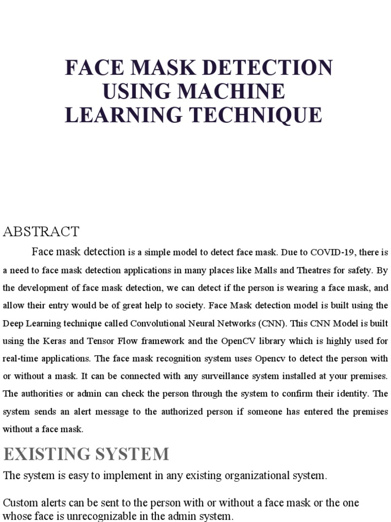 Face Mask Detection Using Machine Learning Technique | PDF ...