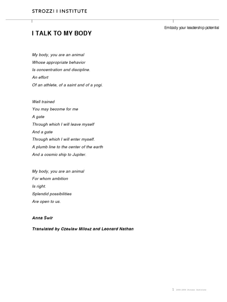 Anna Swir I Talk To My Body1 | PDF