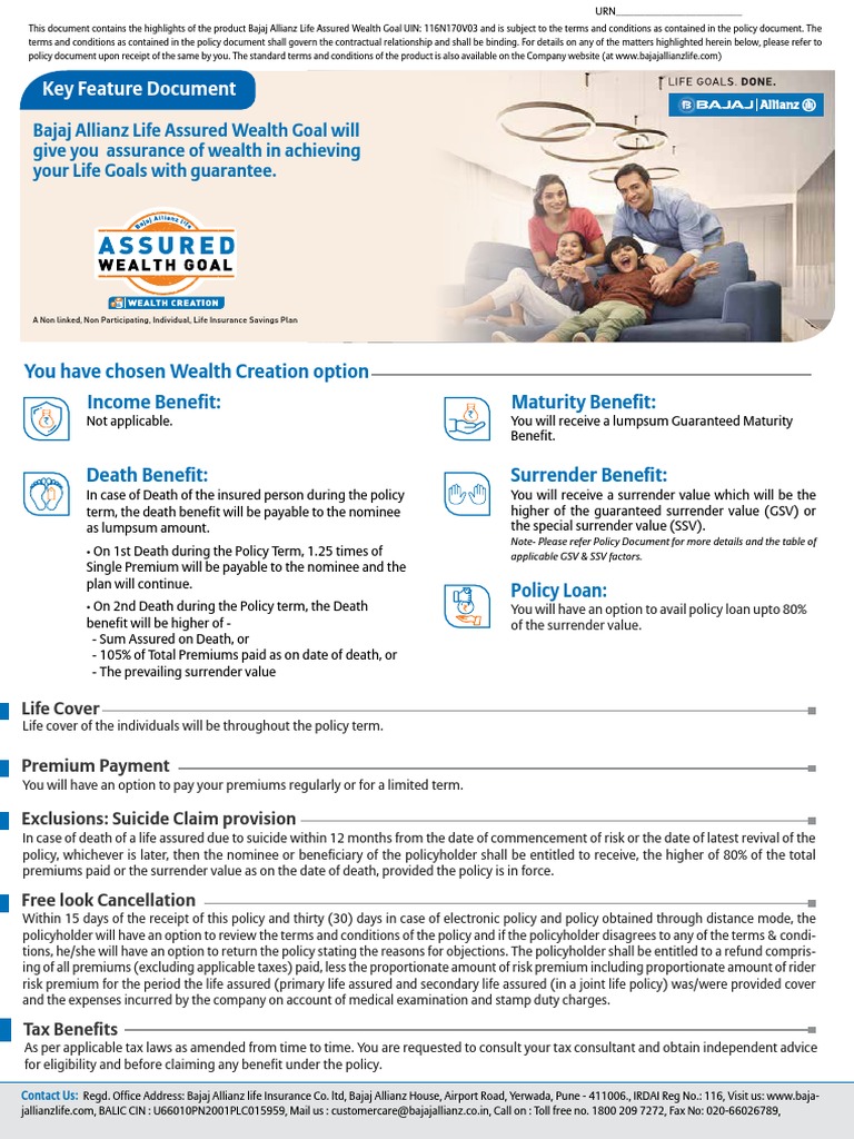 Key Feature Document: You Have Chosen Wealth Creation Option Maturity ...