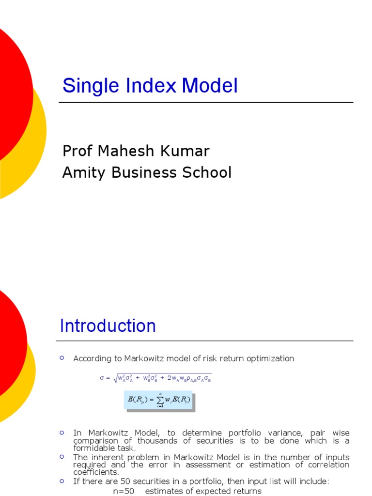 Single Index Model: Prof Mahesh Kumar Amity Business School | PDF ...