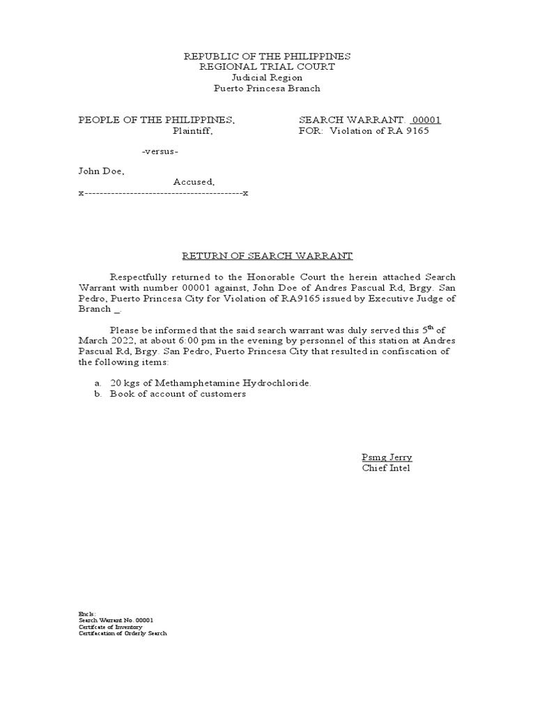 Return of Search Warrant | PDF | Law