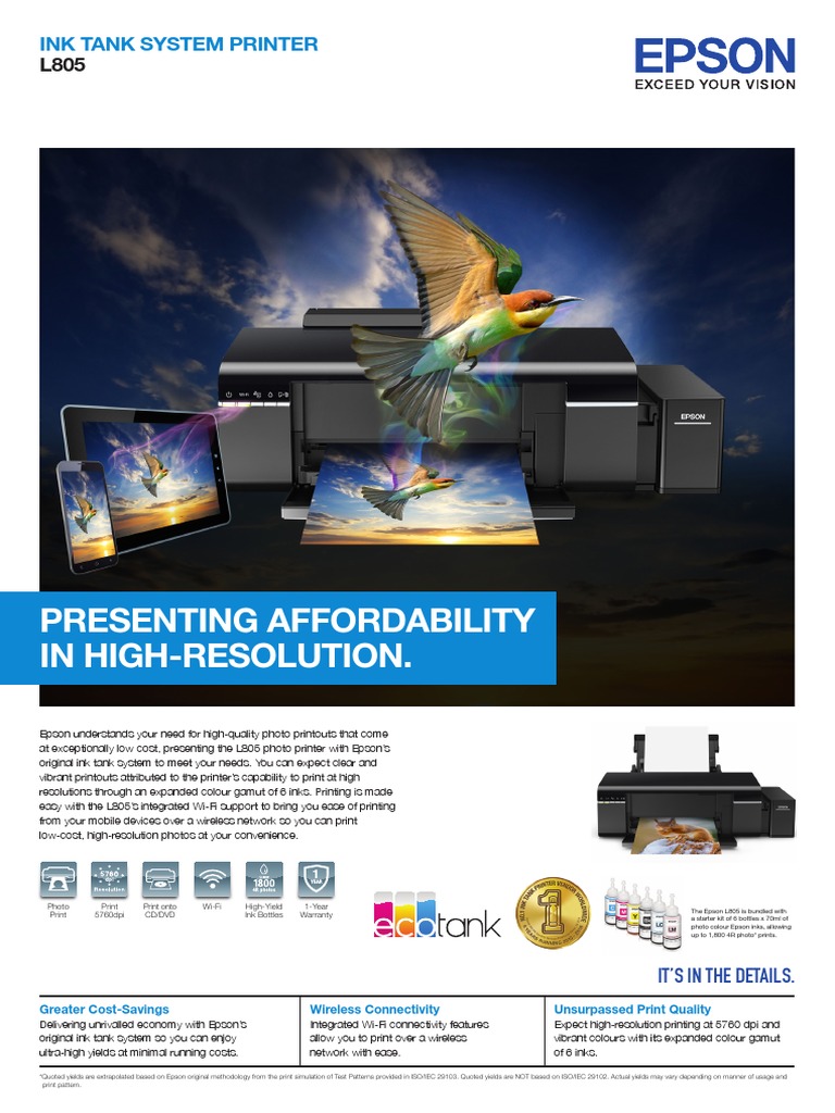 Epson InkTankSystemPrinter - L805 (NoAddress) - High | PDF | Printer (Computing) | Computer ...