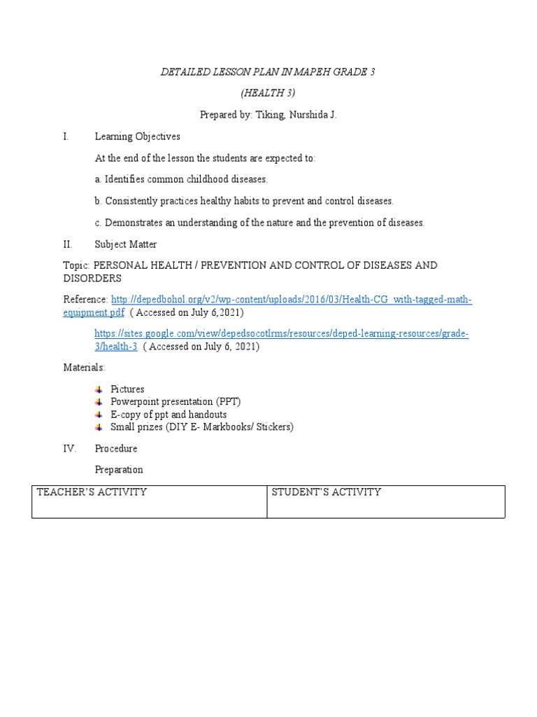 DETAILED LESSON PLAN IN MAPEH GRADE 3 | PDF