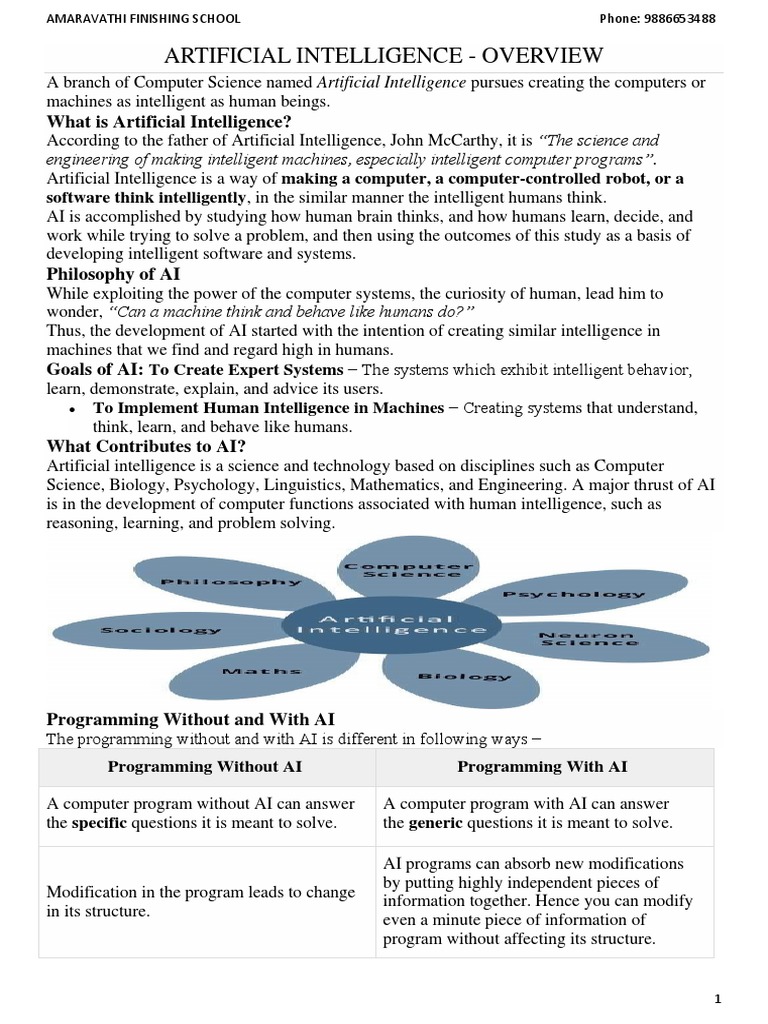 Artificial Intelligence - Overview | PDF | Intelligence (AI ...
