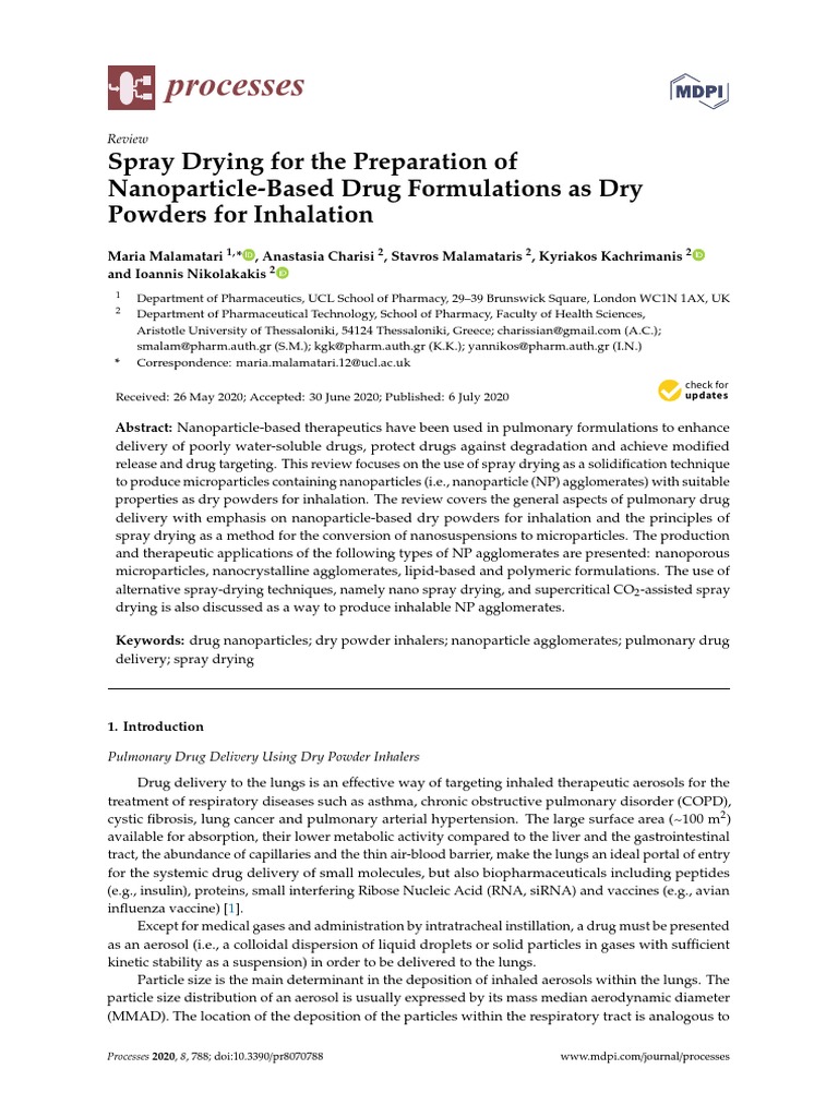 Spray Drying For The Preparation of Nanoparticle Based Drug ...