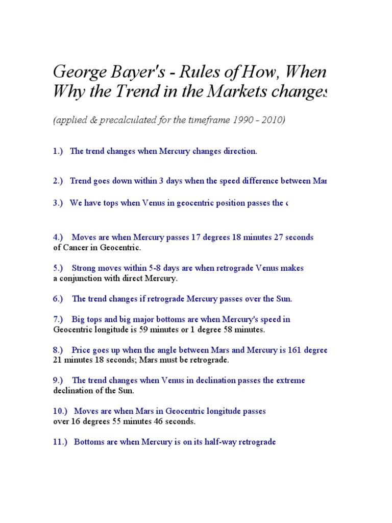 George Bayer's Market Trend Rules | PDF | Mercury (Planet) | Bodies Of ...