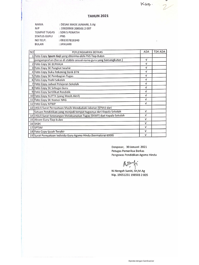 Berkas TPG Januari 2021 | PDF