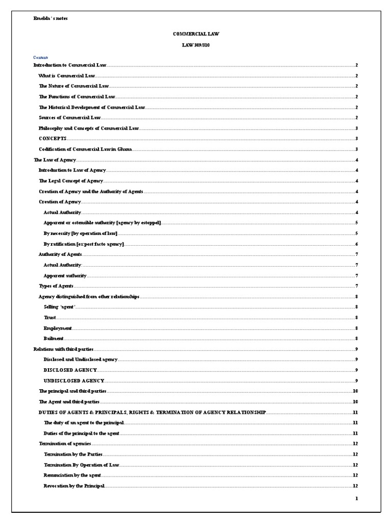 Commercial Law Notes | PDF | Law Of Agency | Civil Law (Legal System)