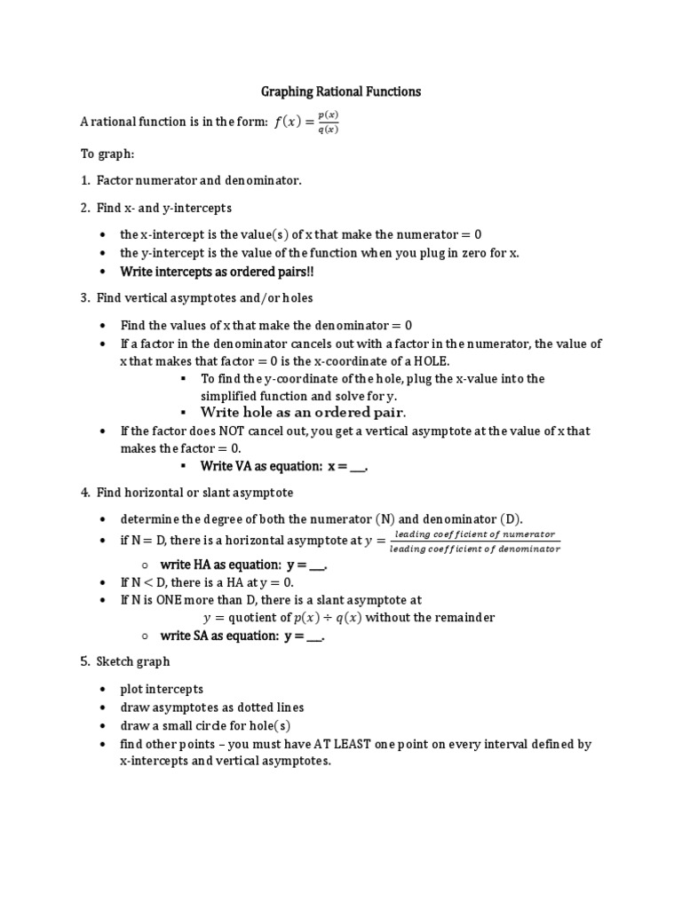 Graphing Rational Functions Notes | PDF