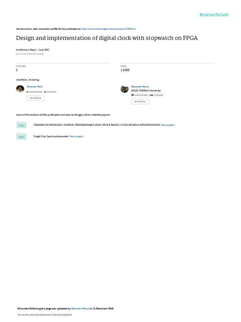Design and Implementation of Digital Clock With Stopwatch On FPGA | PDF | Field Programmable ...