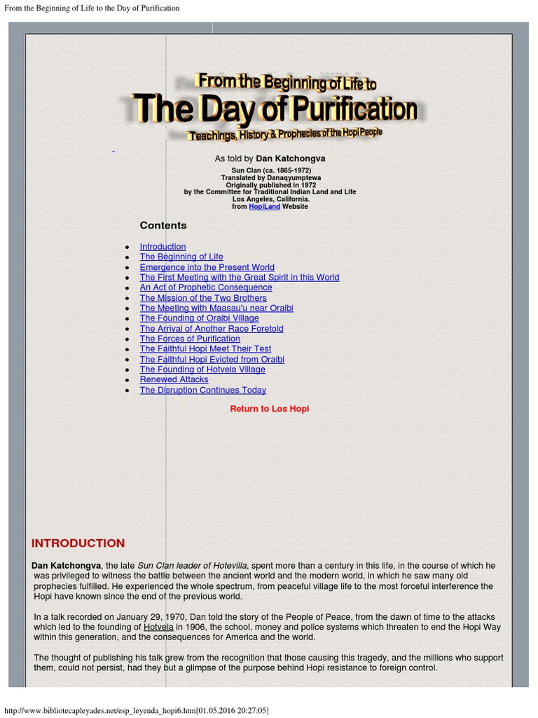 Hopi - From The Beginning of Life To The Day of Purification | PDF ...