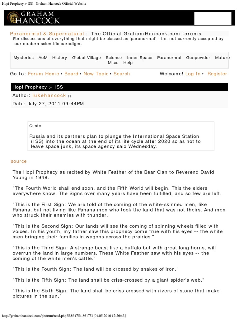 Hopi - Hopi Prophecy and ISS | PDF