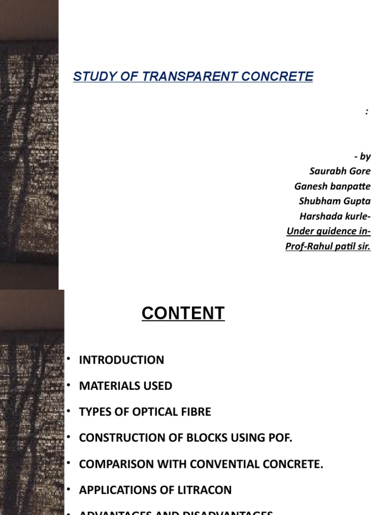 Transparent Concrete PPT by Saurabh Gore | PDF | Optical Fiber | Wall