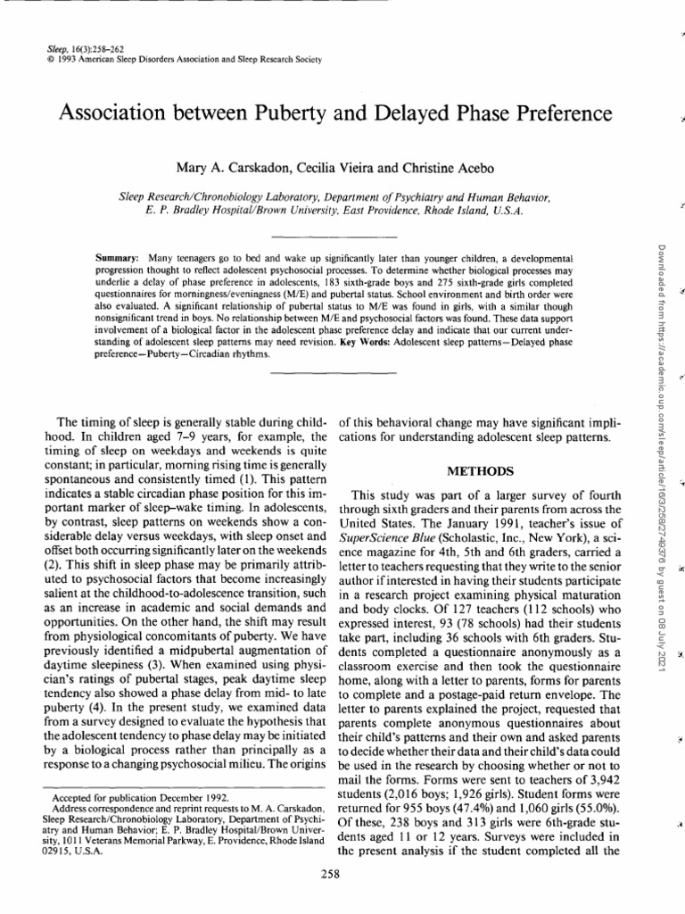 Association Between Puberty and Delayed Phase Preference | PDF | Sleep ...