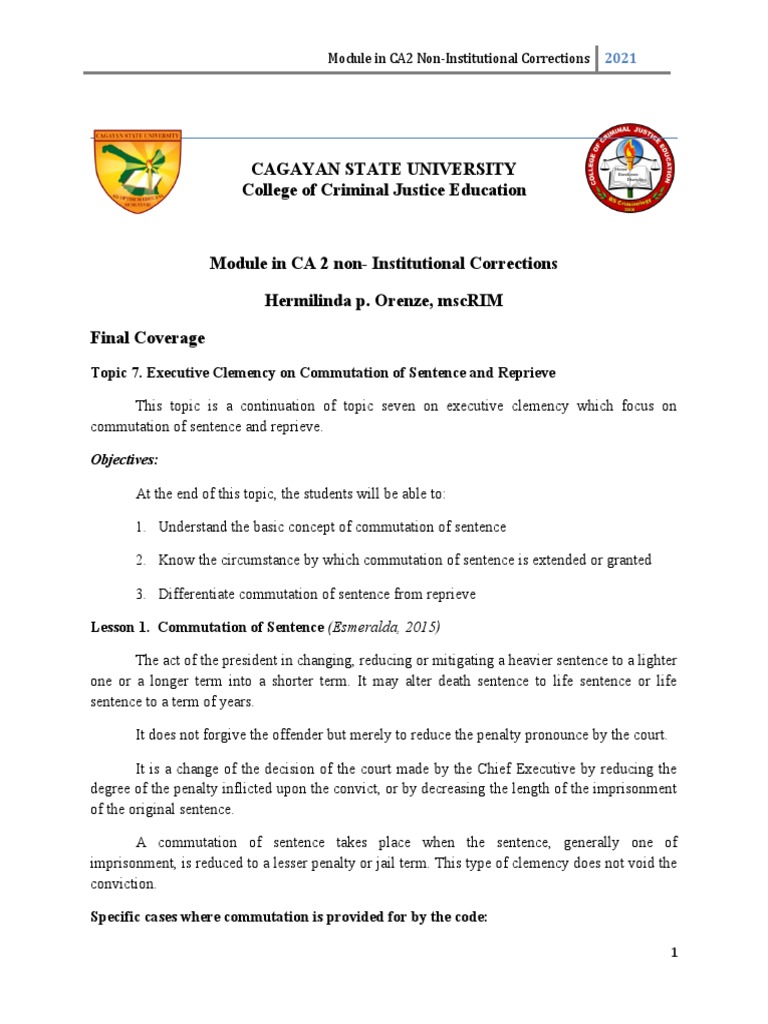 Fin Cov CA2 Topic 7 | PDF | Pardon | Sentence (Law)
