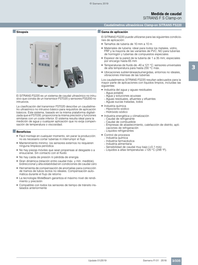Sitransf fs220 Fi01 Es | PDF | Medición de flujo | Agua