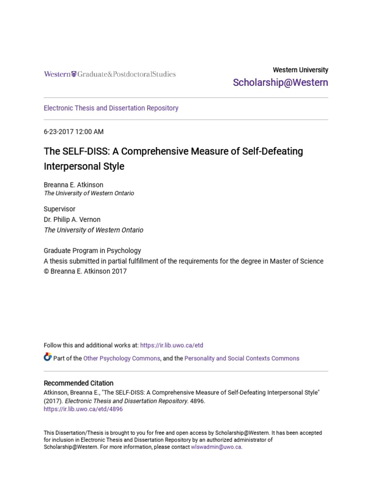 The SELF-DISS - A Comprehensive Measure of Self-Defeating Interper ...